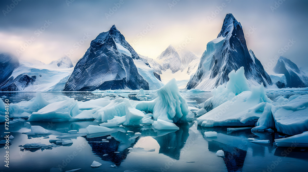 Banquise, iceberg et glace fondant en antarctique Stock Illustration ...