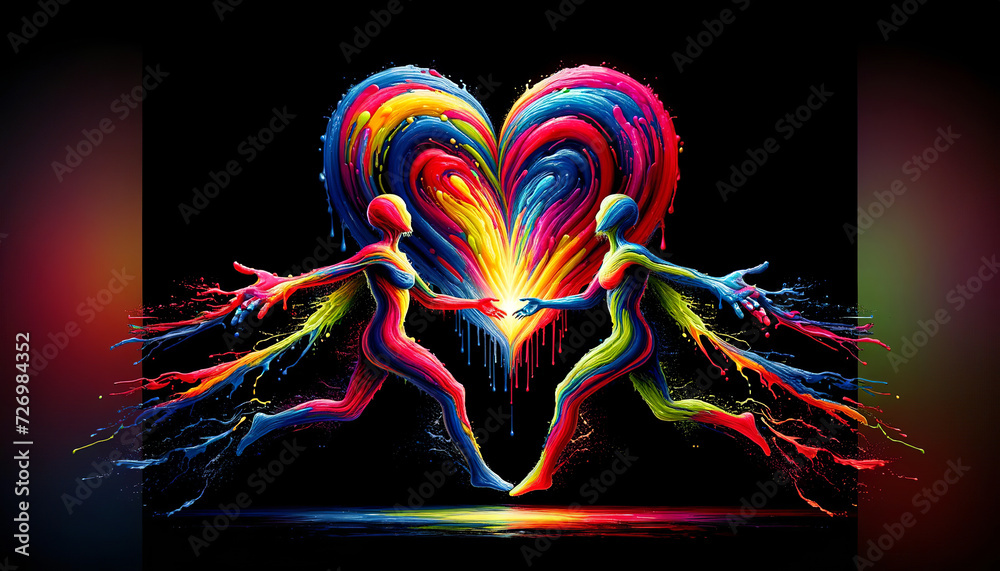 An electrifying artwork displaying two human figures made of vibrant ...