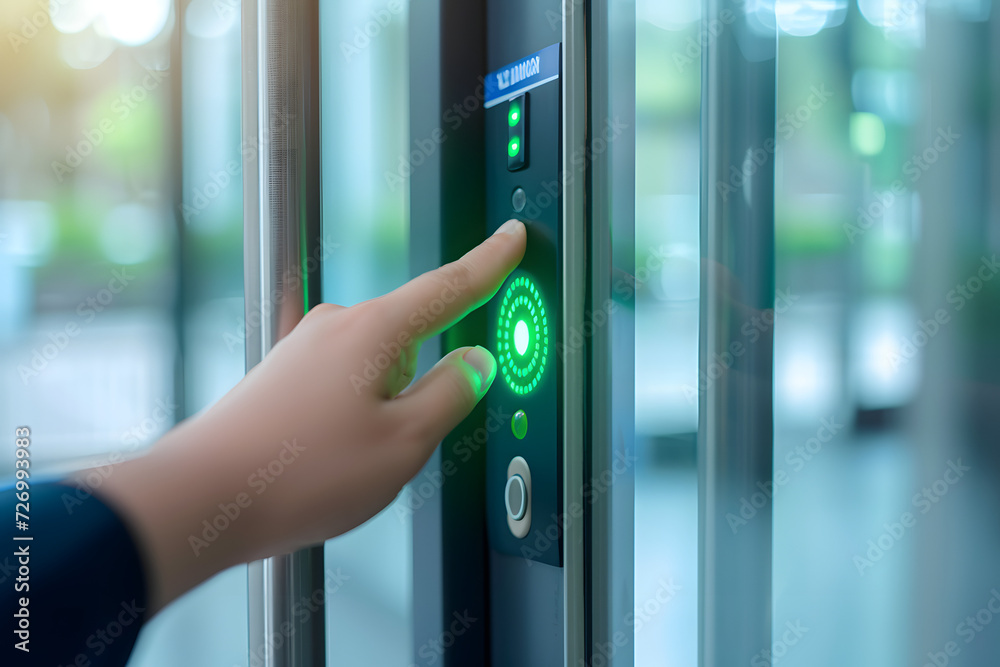 The finger are scanning on fingerprint machine for enter digital ...