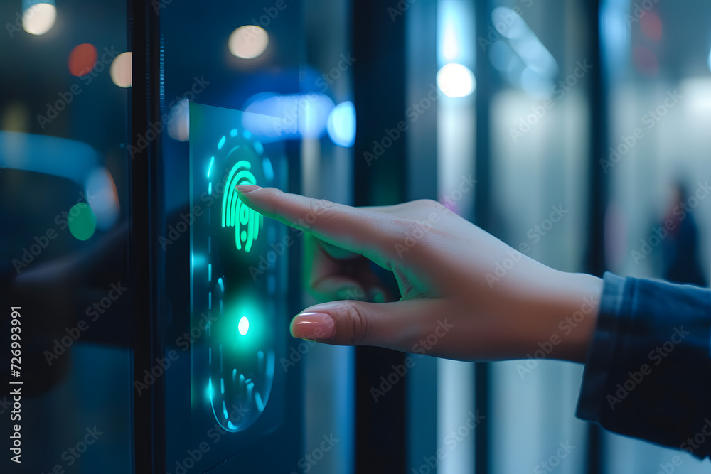 The finger are scanning on fingerprint machine for enter digital ...