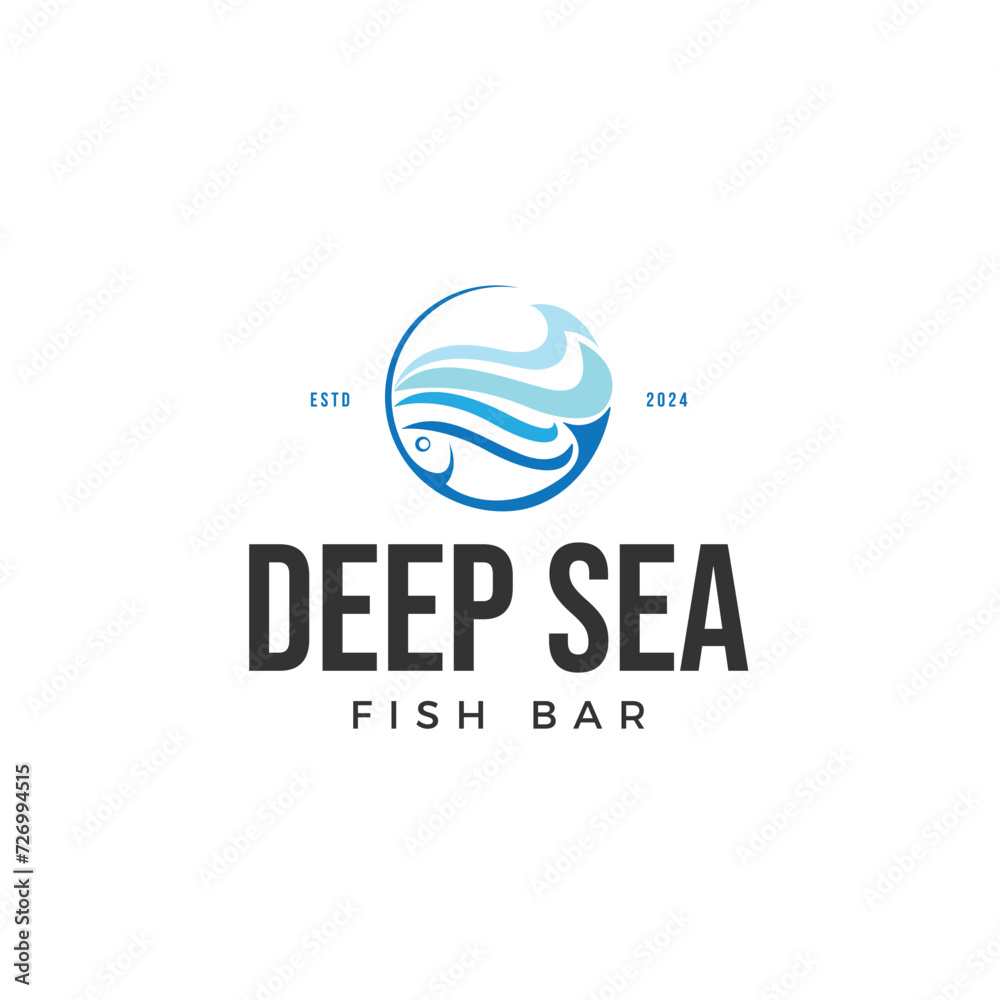 Deep Sea Fish Bar for Aquatic Bar, Marine Ocean Restaurant Logo Design ...