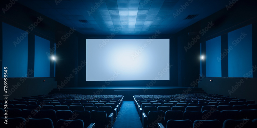 empty cinema hall with spotlight, Cinema interior with seats and white ...