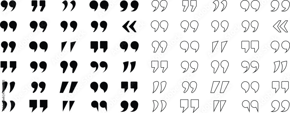 Set of quote mark, quotes black outline icon sign design isolated on ...