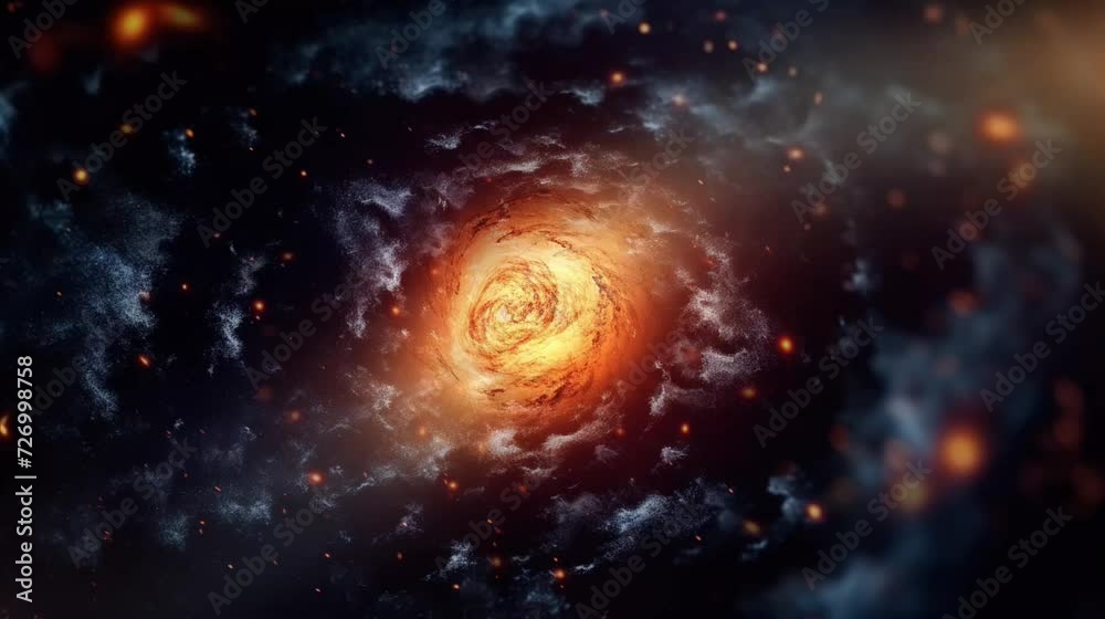 Seamless loop galaxy exploration through outer space towards glowing ...