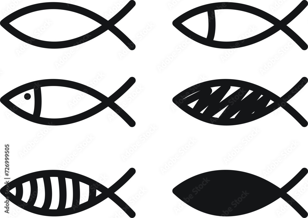 Christian fish icons set. Religious symbol. Faith in Jesus Christ ...