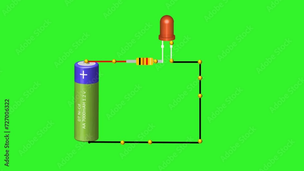 animation of a simple LED circuit in series with a resistor, working of ...