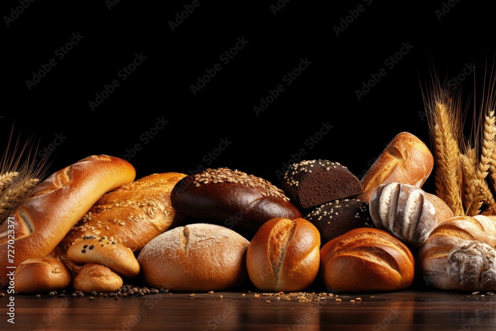 Different types of bread, rolls and pastries, food concept. Generative ...