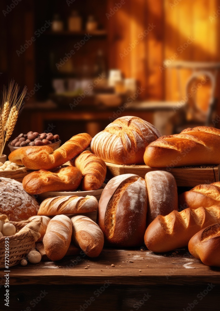Different types of bread, rolls and pastries, food concept. Generative ...