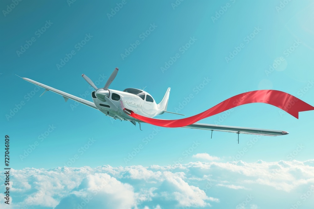 Promotion Airplane with banner horizontal, a red banner Sky background ...