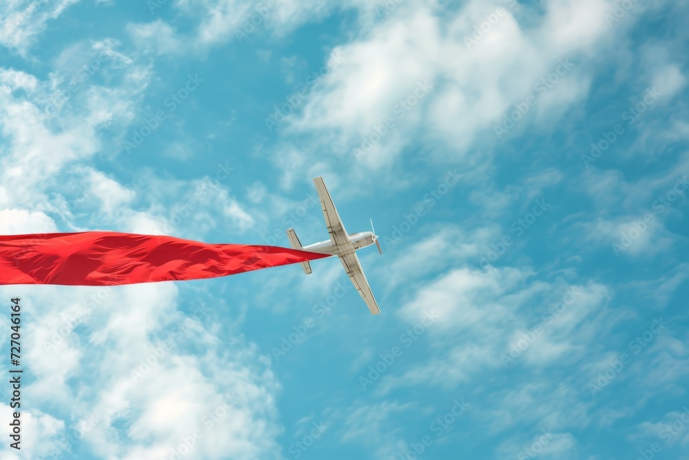 Promotion Airplane with banner horizontal, a red banner Sky background ...