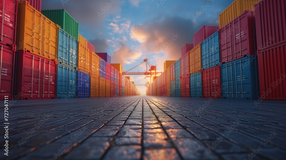 Stacked cargo containers in storage area of freight sea port terminal ...