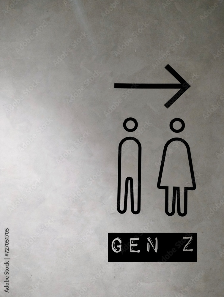 On wall copy space background, Man and woman icon with text written GEN ...