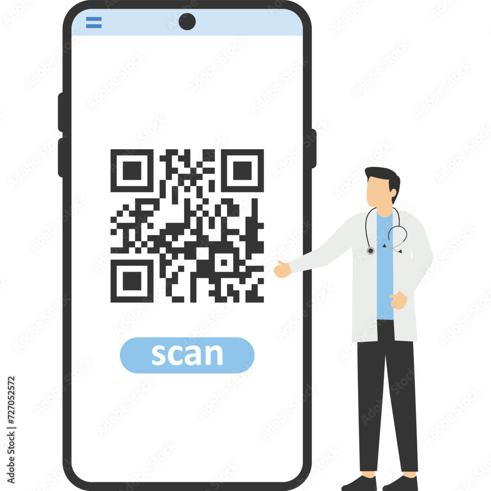 QR code scanning vector illustration concept, people use smartphone and ...