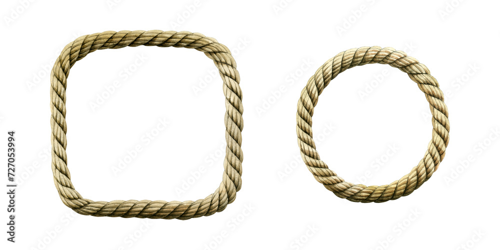 Watercolor Rope square, round frame. Ropes, rounded borders, decorative ...