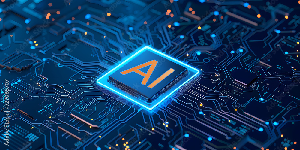 AI Processor Chipset Concept Illustration on Blue Circuit Background ...