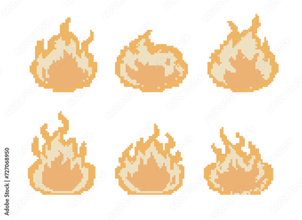 Pixel art cartoon animation frames of red fire flames. Vector 8 bit ...