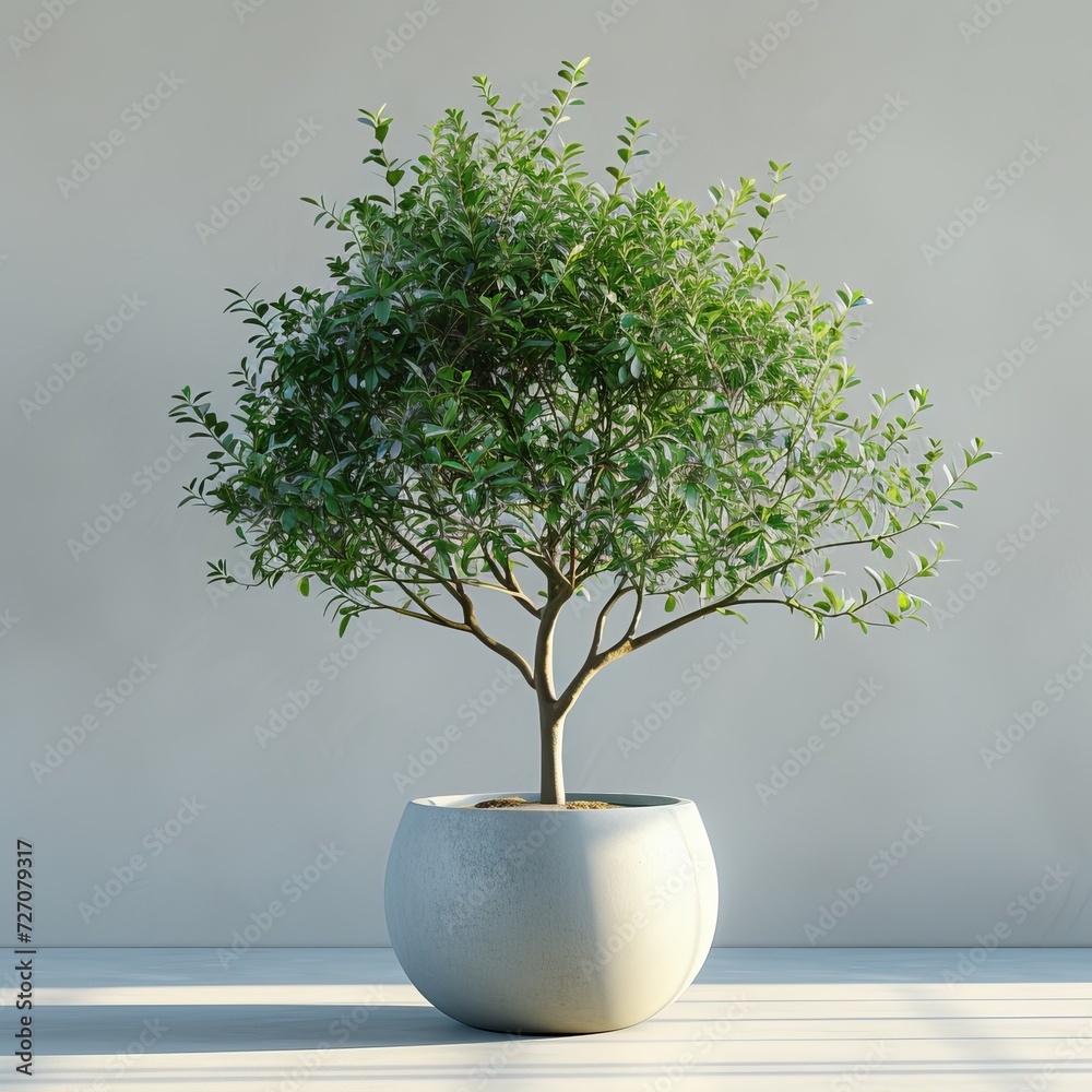 small tree in pot The scene is enhanced with soft shadows and ...