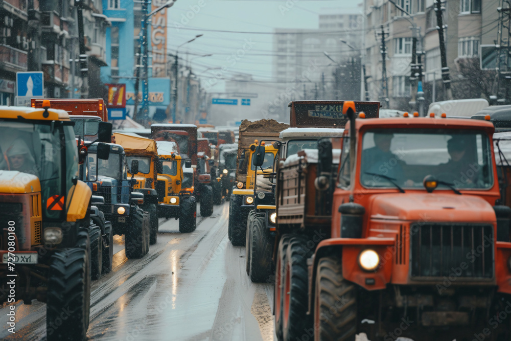 Tractors Blocking City Streets and Causing Traffic Jams - Generative AI ...