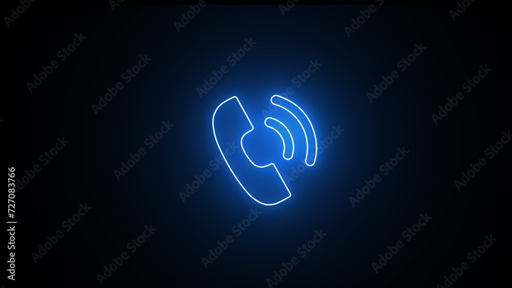 Neon glowing telephone call symbol isolated on black background. neon ...