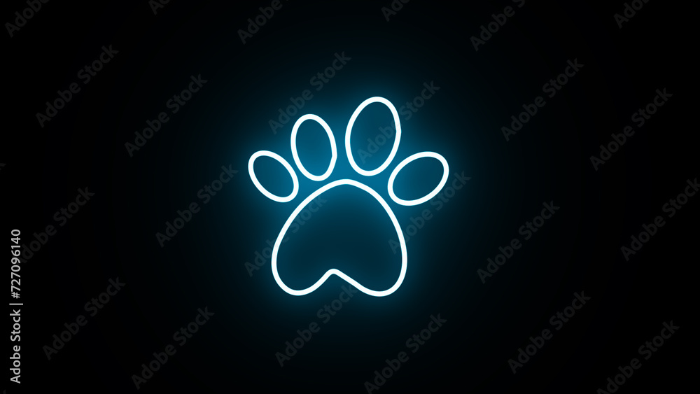 Neon Paw print icon. Neon Glowing line Paw print icon isolated on black ...