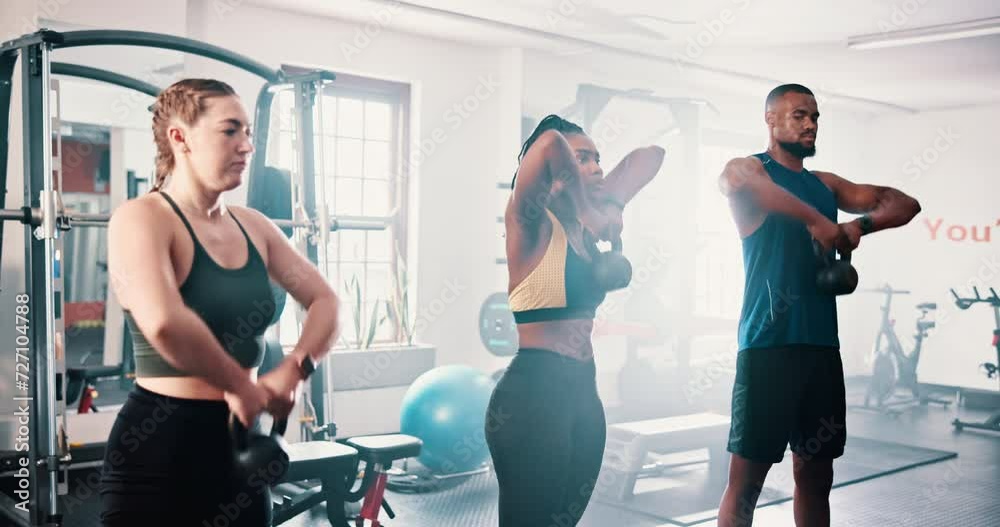 Weightlifting, fitness and people in gym with coach for training ...