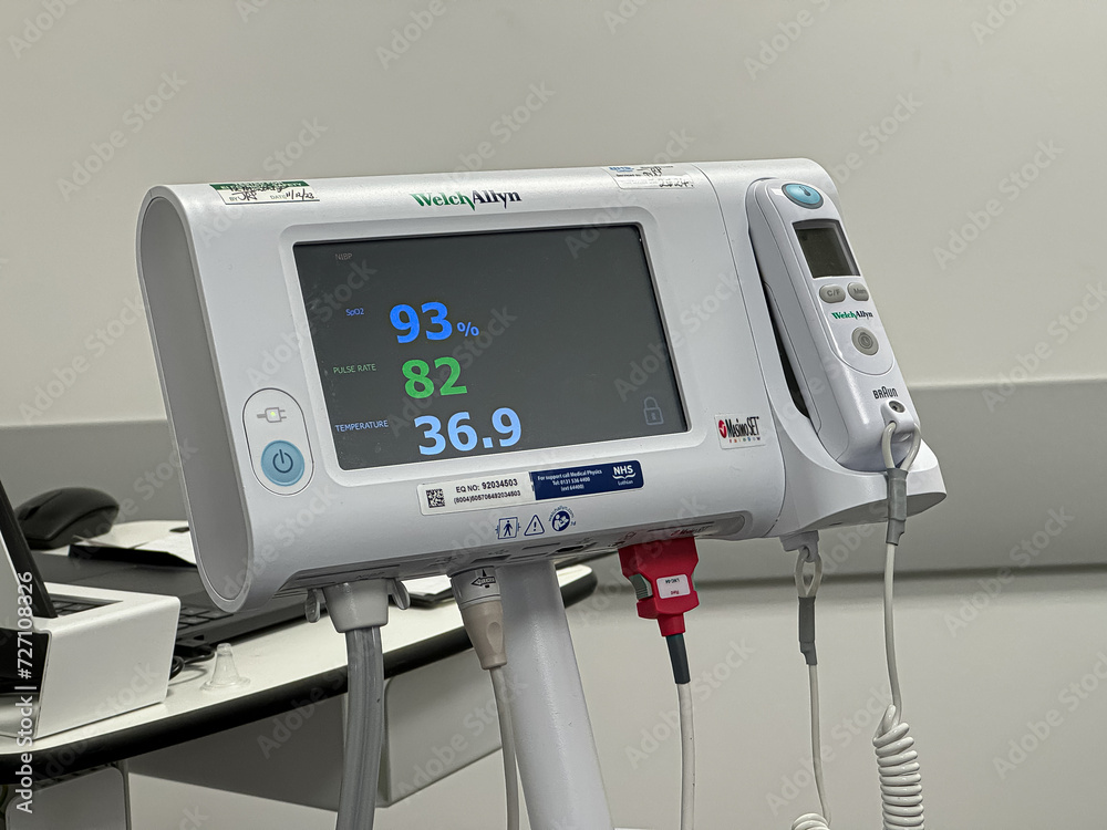 EDINBURGH, SCOTLAND - 02 February 2024 monitor screen showing oxygen ...