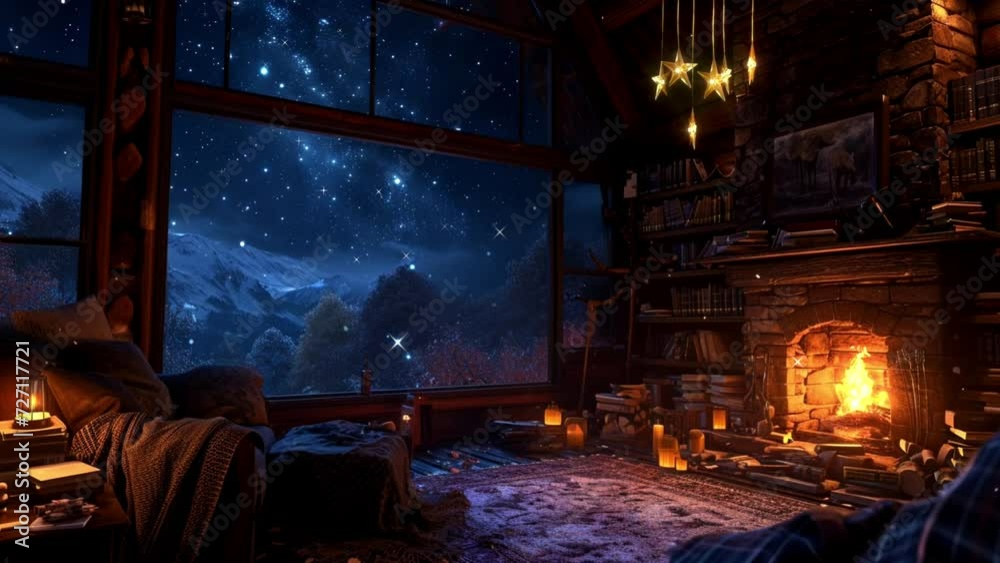 Valentine's scene with a cozy cabin in the woods, loop video background ...