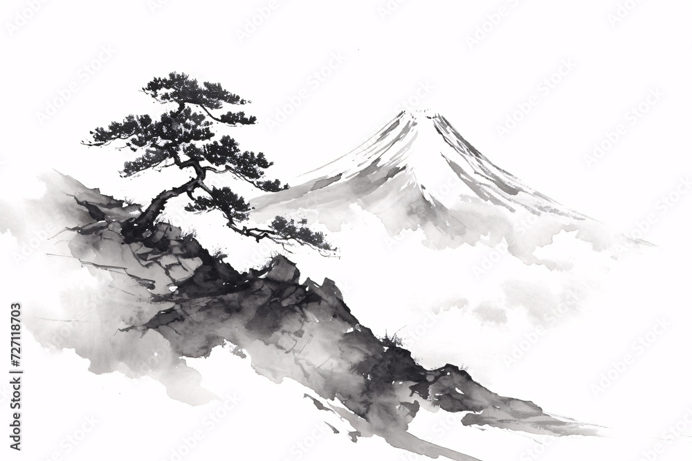 Chinese ink landscape painting ink pine trees, traditional Chinese ...
