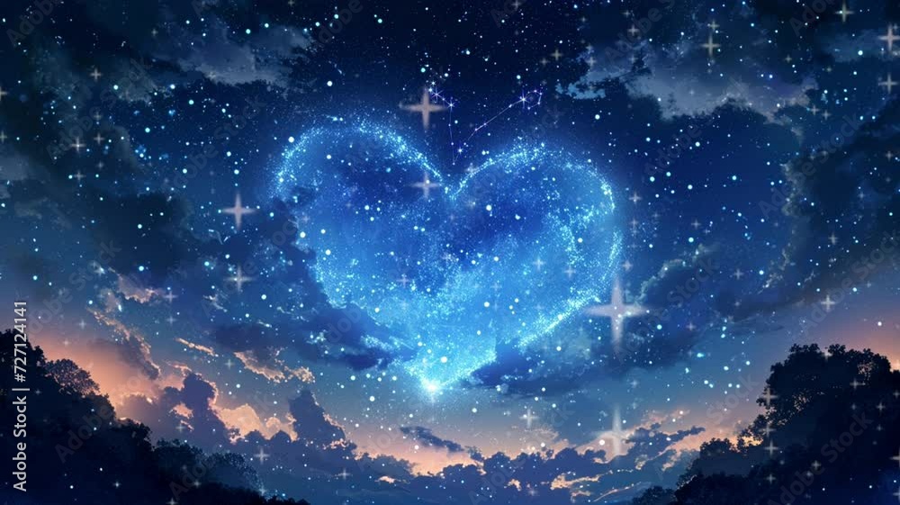 Valentine with a starry night sky,loop video background animation ...