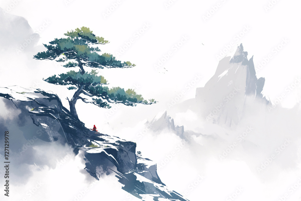 Chinese ink landscape painting ink pine trees, traditional Chinese ...