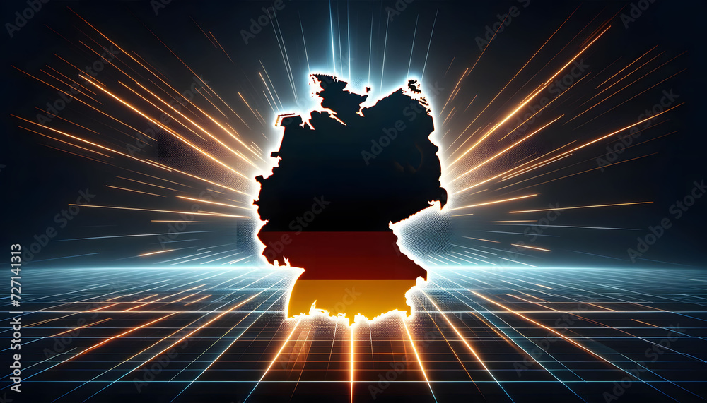 Digitalization in Germany. German map over digital data lines and ...