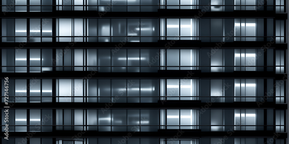 Seamless skyscraper facade with gray tinted windows and shutters at ...