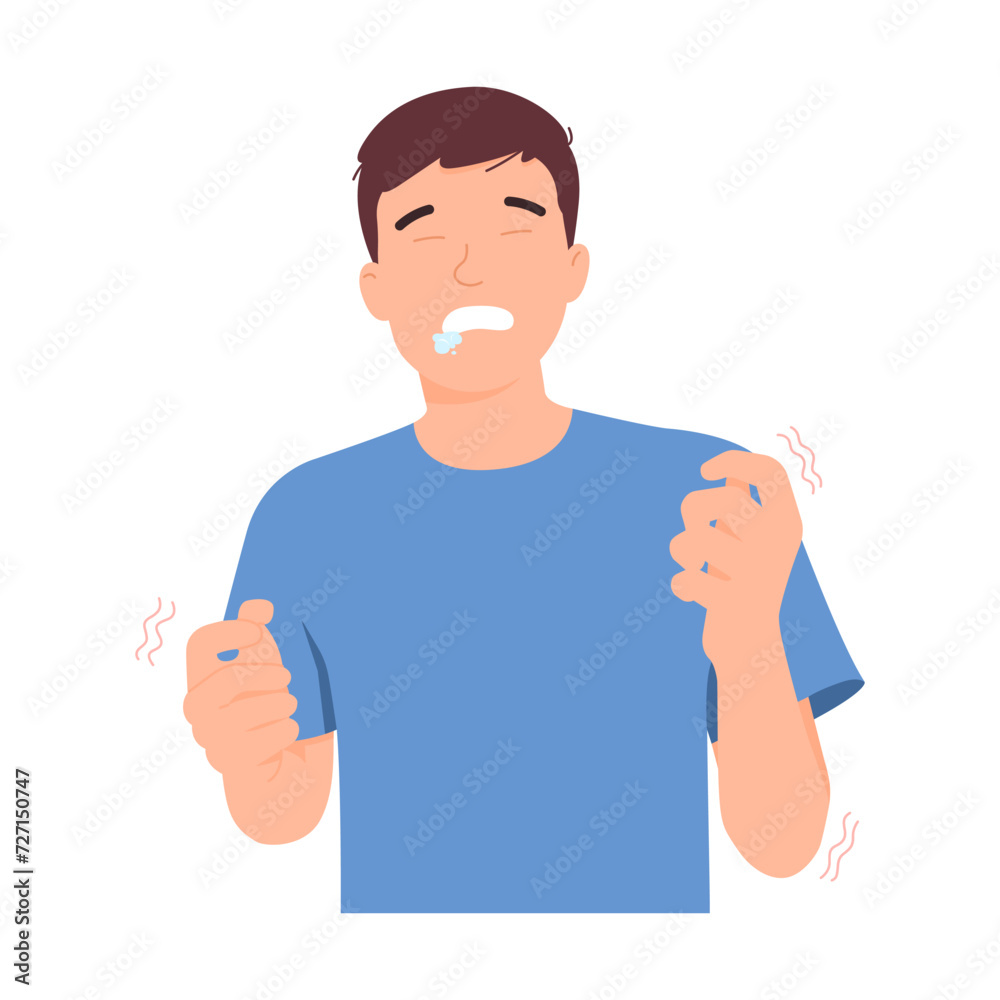 Male character is having a seizure and shaking all over his body. Man ...