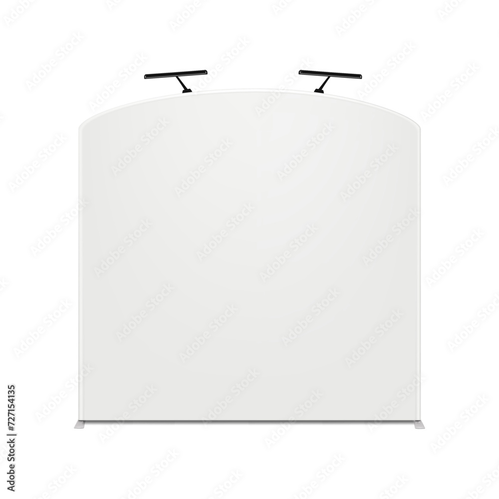 White blank tradeshow display with black LED lights vector mockup ...