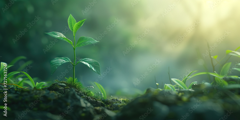 Rising Above: A Young Plant Growing Tall and Strong, Signifying ...