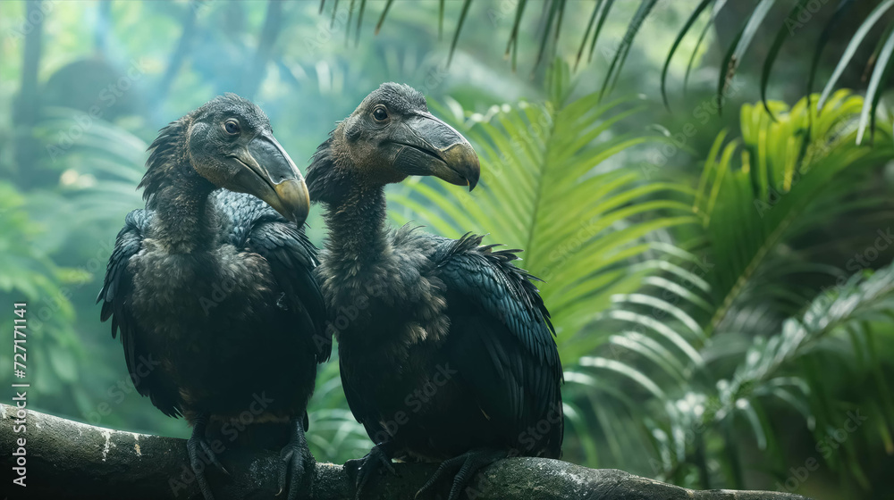 Couple Of Two Dodo Birds In Jungle. Extinct Avian Species. Emblematic ...