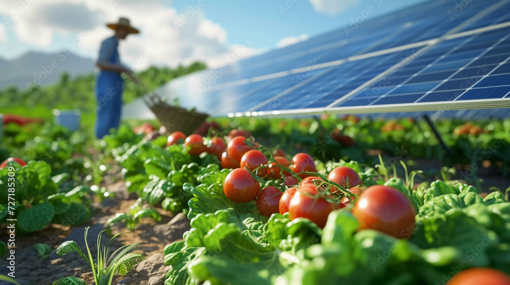 organic vegetable farm with solar cell panel,sustainable power for ...