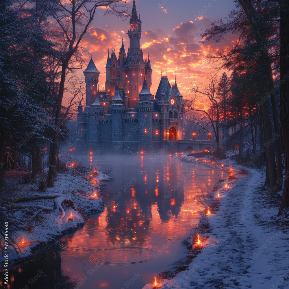 Enchanted Fairy-Tale Castle at Twilight Stock Illustration | Adobe Stock