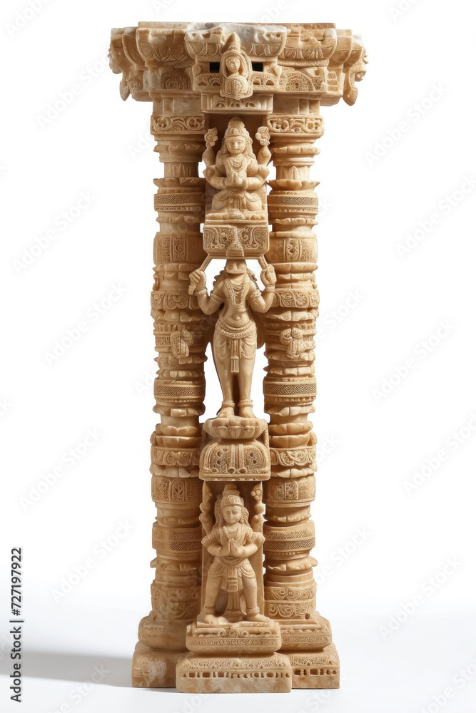 ภาพประกอบสต็อก Indian Vedic pillar with intricate carvings of deities ...