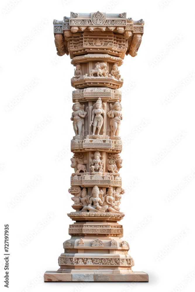 Indian Vedic pillar with intricate carvings of deities, column of ...