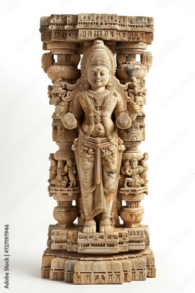 Indian Vedic pillar with intricate carvings of deities, column of ...