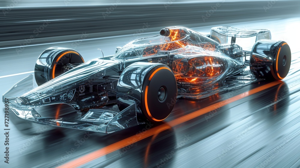 3D abstract vector 3d Formula One bolide racecar on speedway. Fast ...