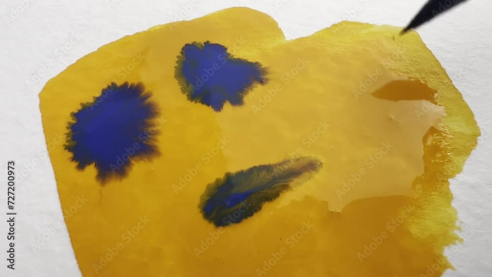 Close-up view watercolor painting abstract stains and blob. Drops of ...