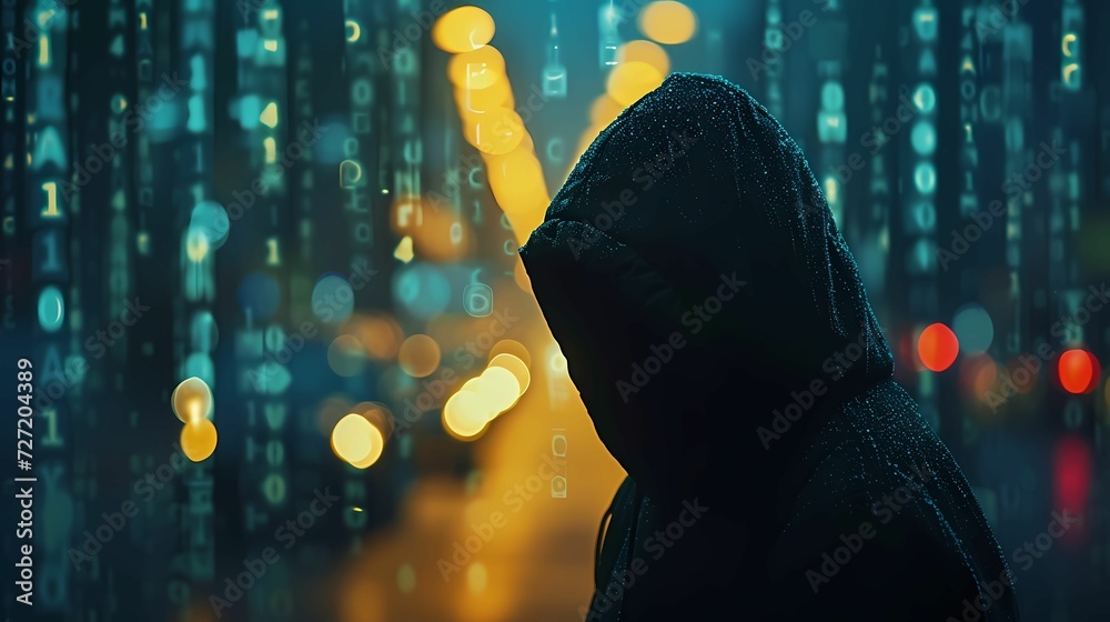 The unseen danger of data breaches, symbolized by shadowy figures ...