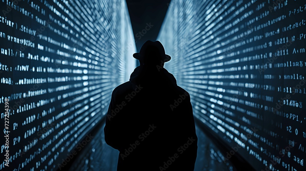 The unseen danger of data breaches, symbolized by shadowy figures ...