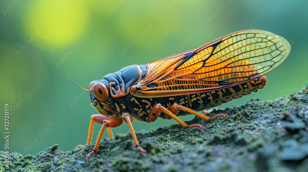 Cicada stick resting on a tree in Thailand's park, displaying its ...