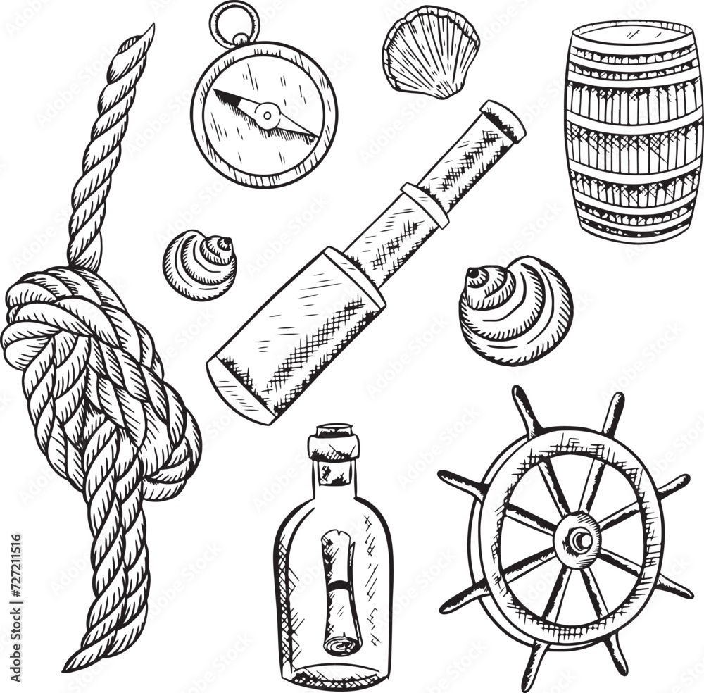 graphic vector collection of pirate and saling elements. isolated on ...