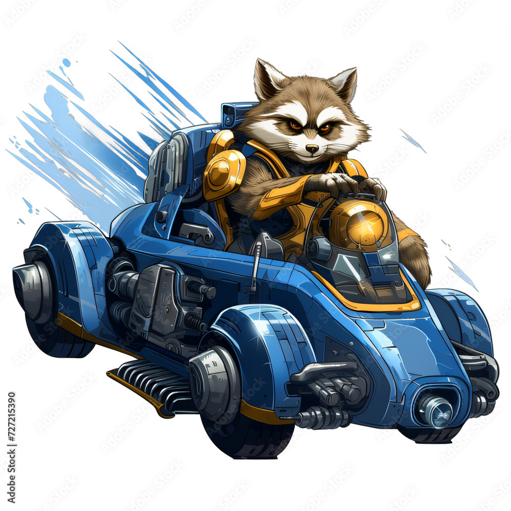 raccoon driving a futuristic racing car on a transparent background png ...