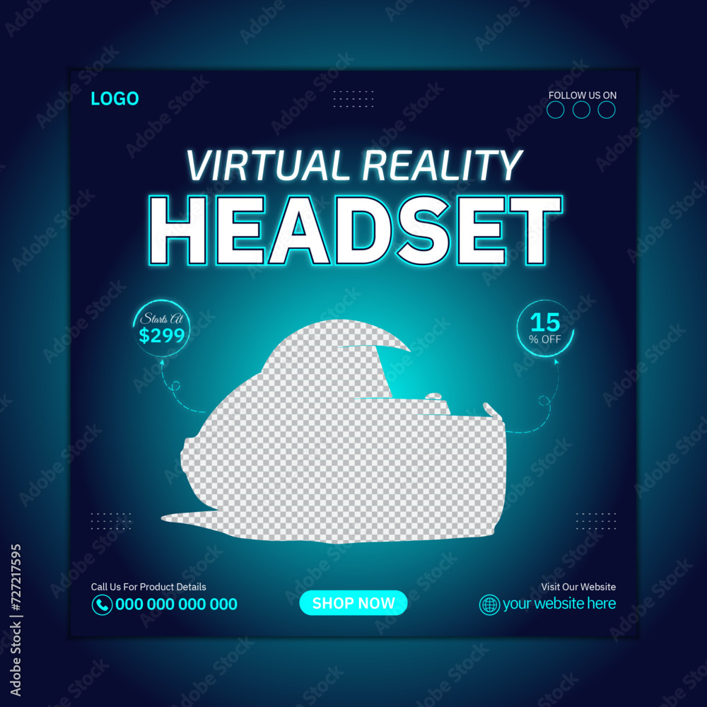 Virtual reality or vr headset social media post and instagram banner ...