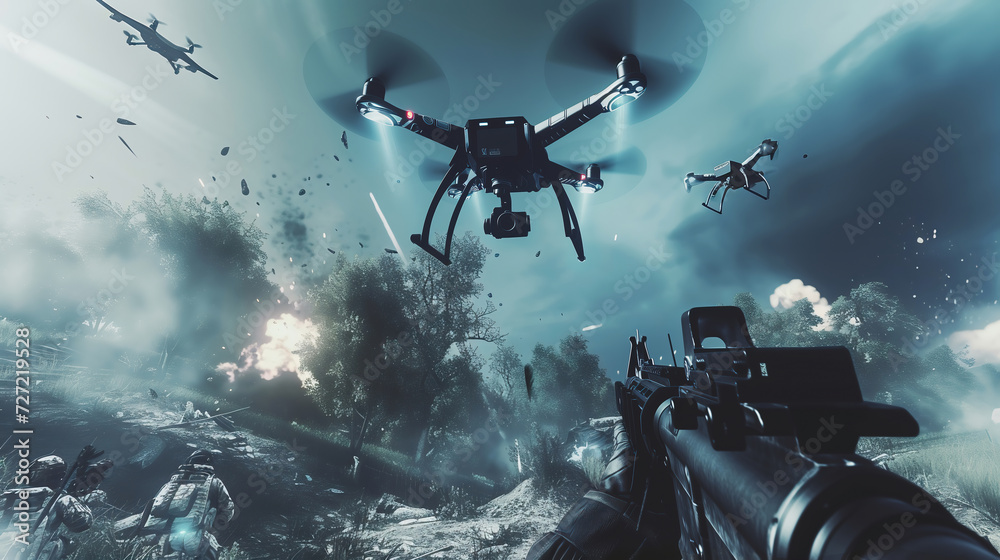 Infantry with the support of FPV drones on the battlefield at storming ...